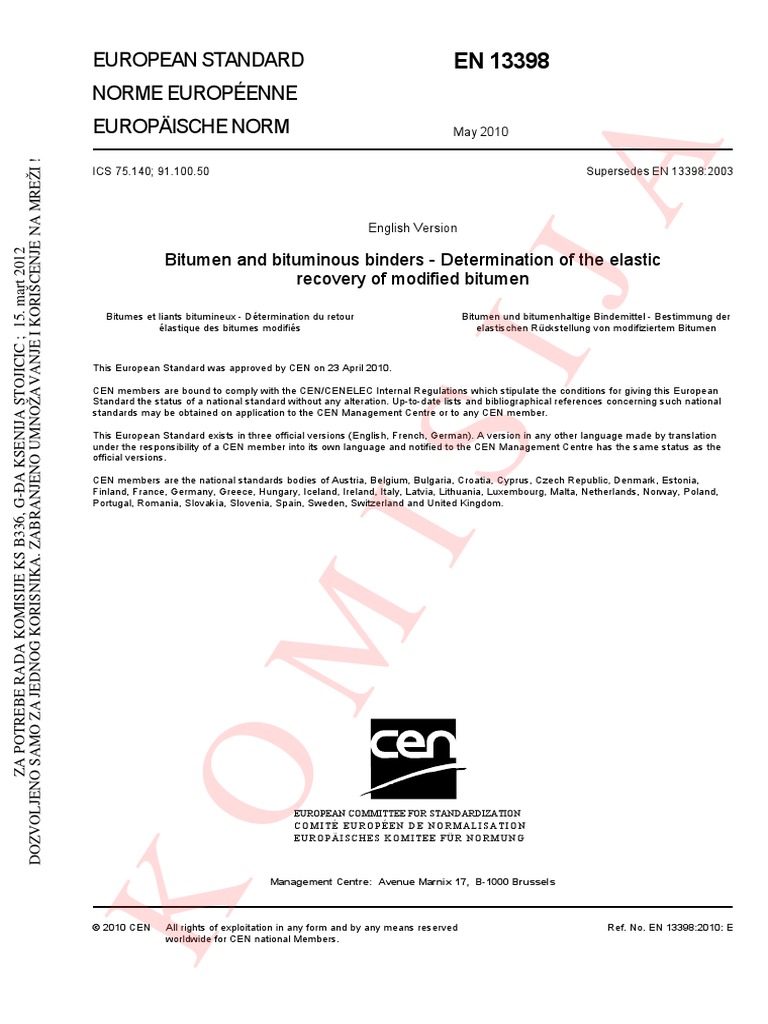 En 13398 | PDF | Accuracy And Precision | Materials