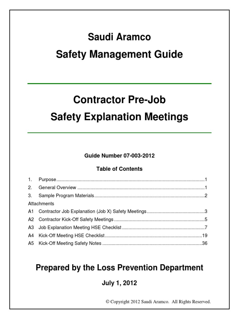 Contractor Pre-Job Safety Explanation Meetings Guide 07-003-2012 | PDF ...