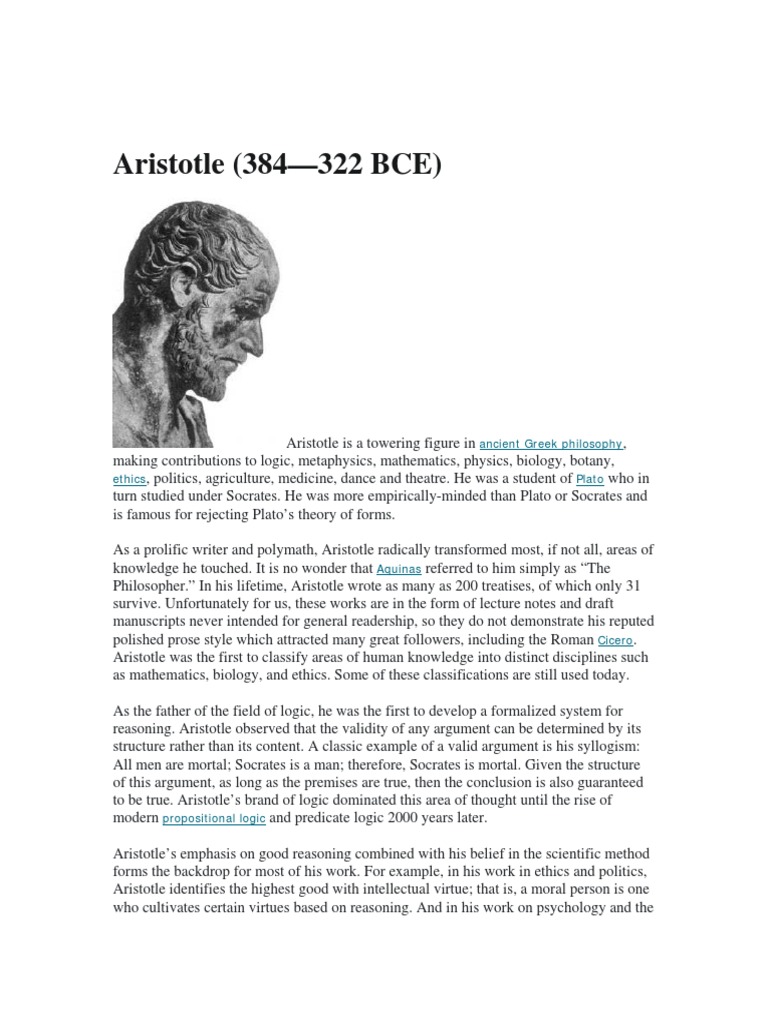 Aristotle (384-322 BCE) : Ancient Greek Philosophy Ethics Plato | PDF ...