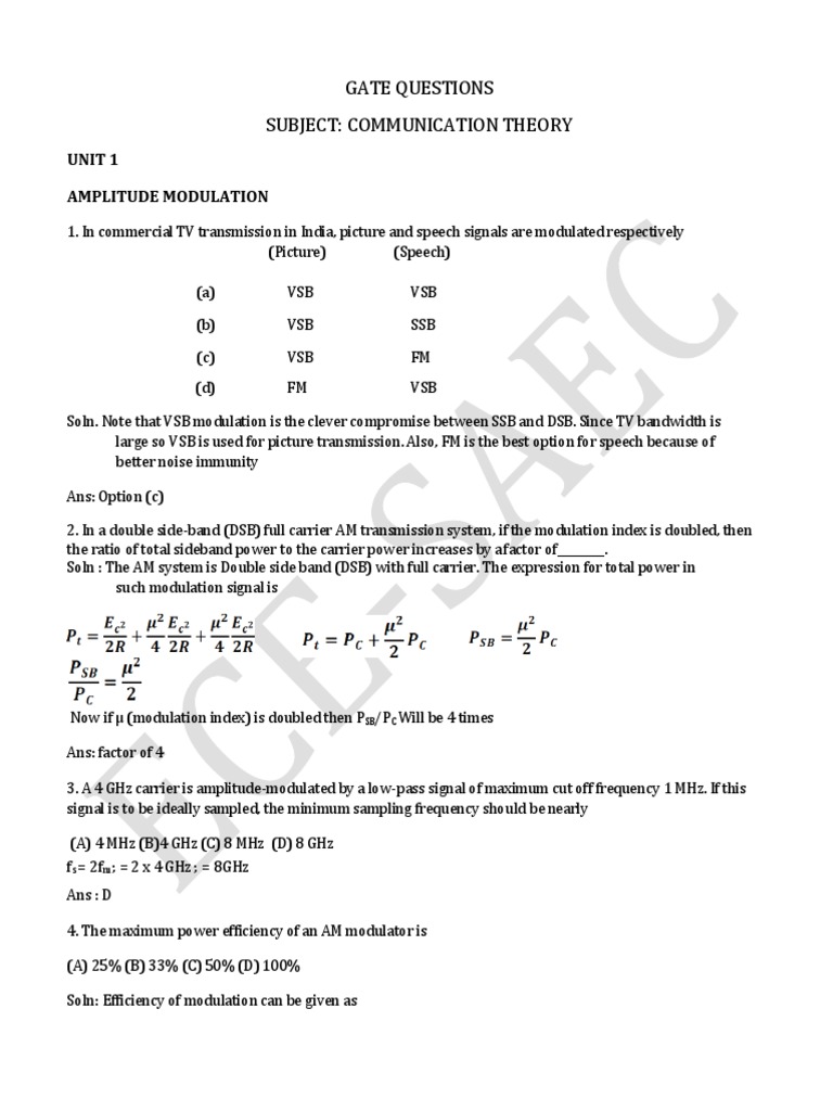 Communication Theory | PDF | Frequency Modulation | Detector (Radio)