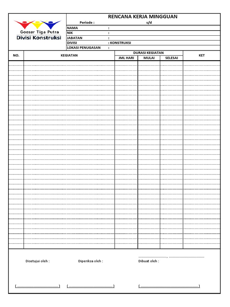 Contoh Rencana Kerja Mingguan | PDF