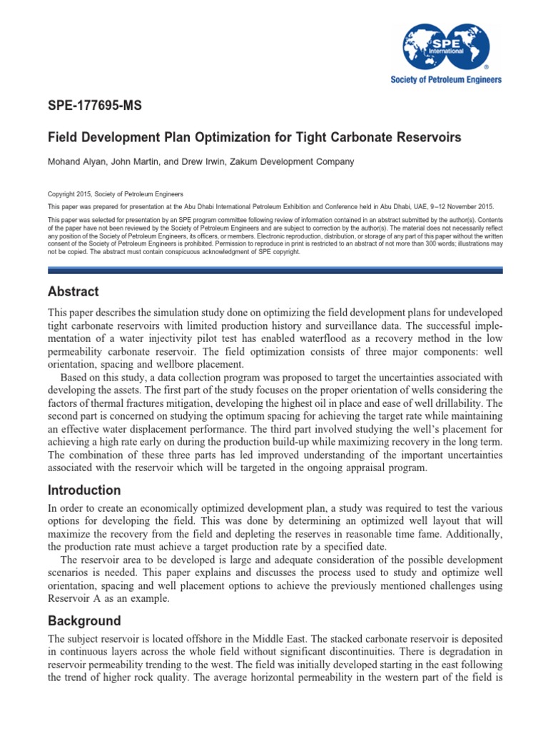 SPE-177695-MS Field Development Plan Optimization For Tight Carbonate ...
