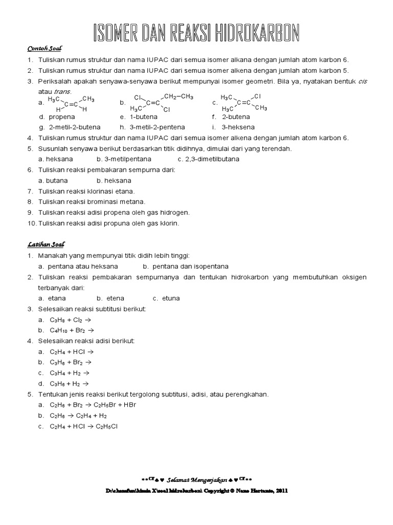 Soal Isomer Dan Reaksi Hidrokarbon | PDF | Sains & Matematika
