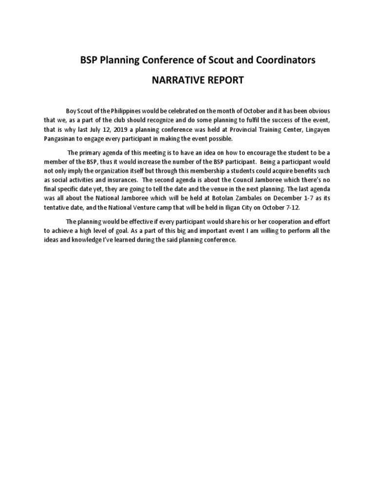 BSP Planning Conference of Scout and Coordinators Narrative Report | PDF