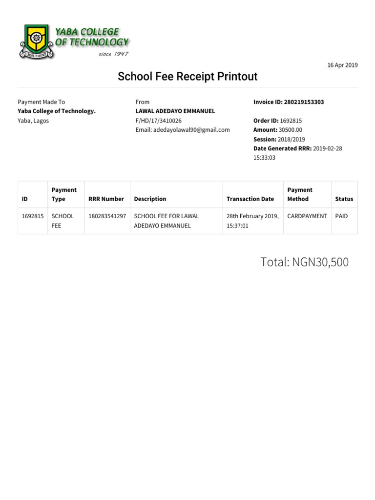 RRR Sheet Sample Yabatech | PDF