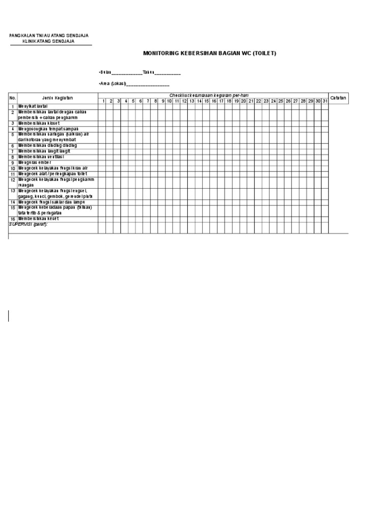 Checklist Monitoring Kebersihan | PDF
