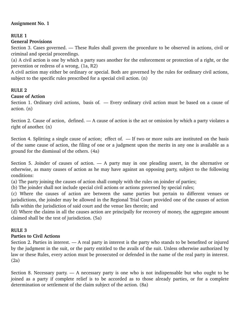 Assignment No. 1 Rule 1 General Provisions | PDF | Plea | Government ...