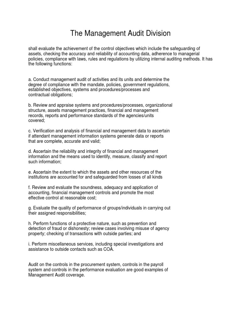 The Management Audit Division | PDF