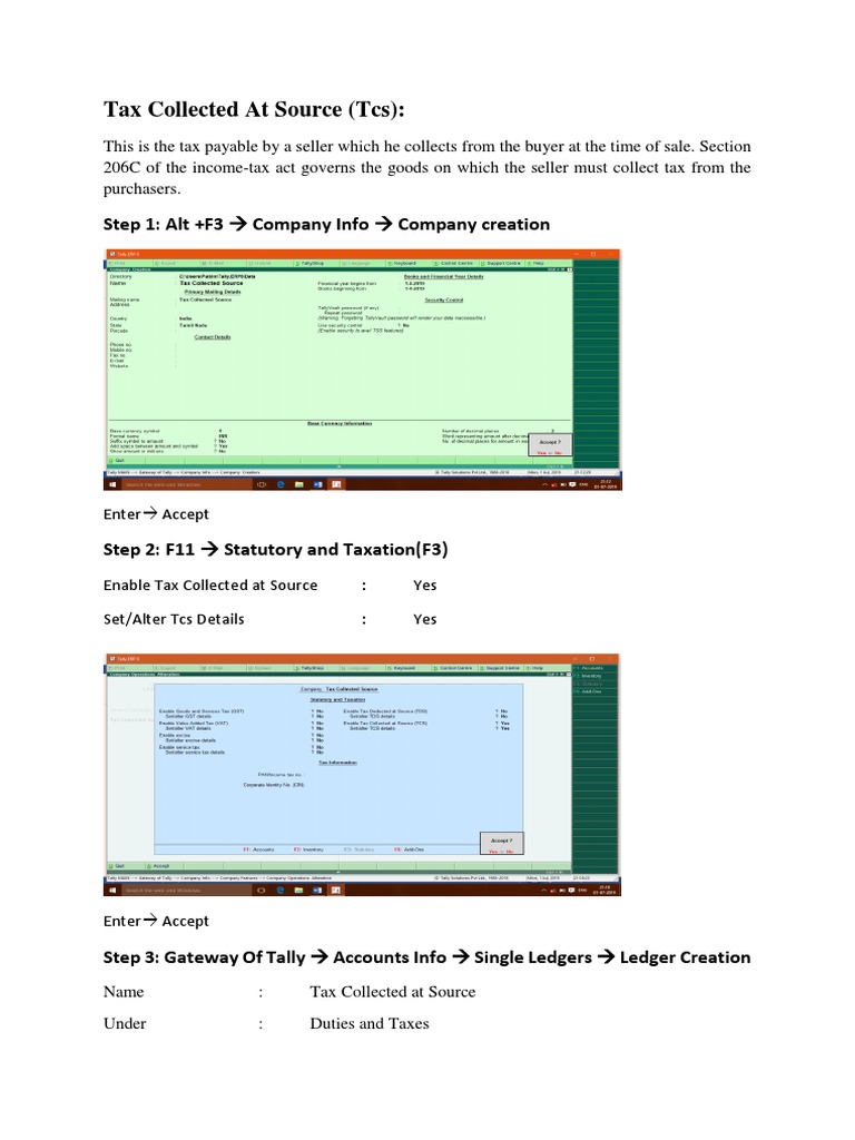 Tax Collected at Source (TCS) :: Step 1: Alt +F3 Company Info Company ...