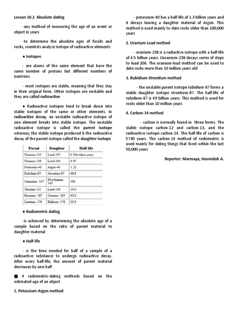Lesson 10.2 Absolute Dating | PDF | Isotope | Radioactive Decay
