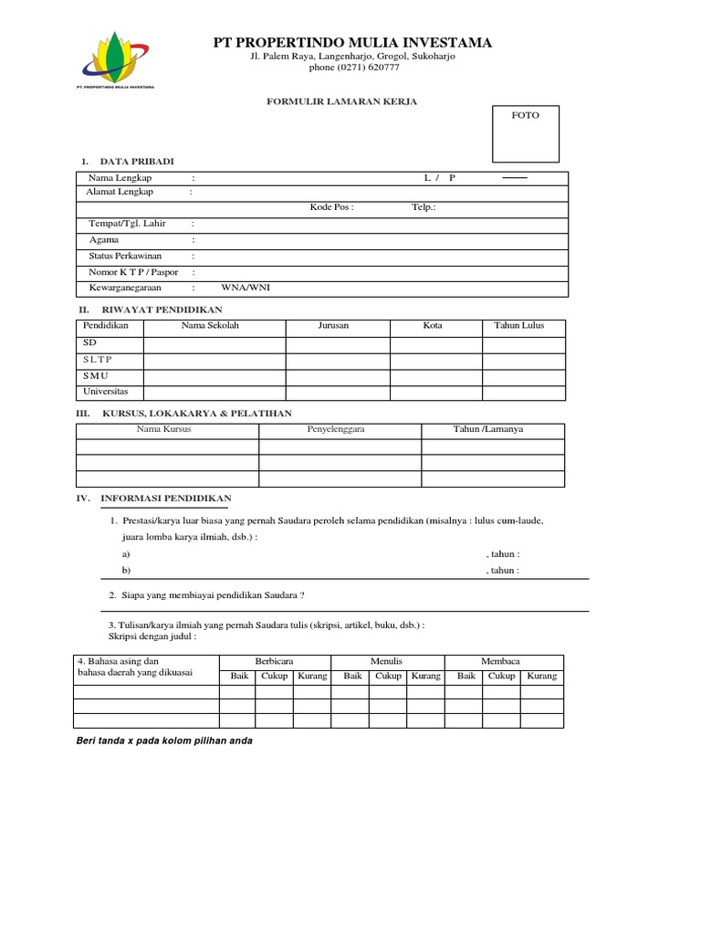 Form Aplikasi Pelamar Pmi | PDF