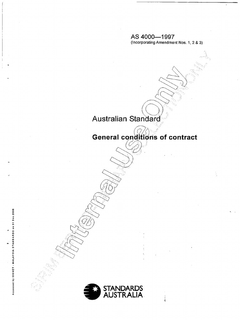 AS 4000 - 1997 General Conditions of Contract PDF | PDF