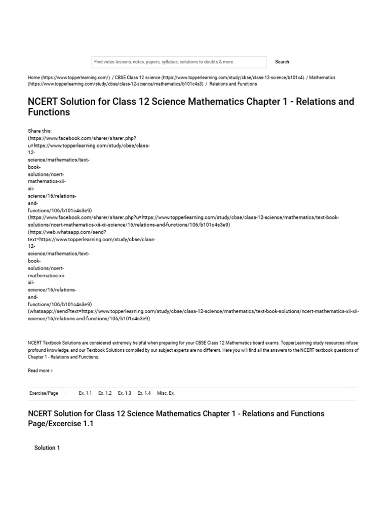 1 Relations and Functions - NCERT Solutions For Class 12 Science ...