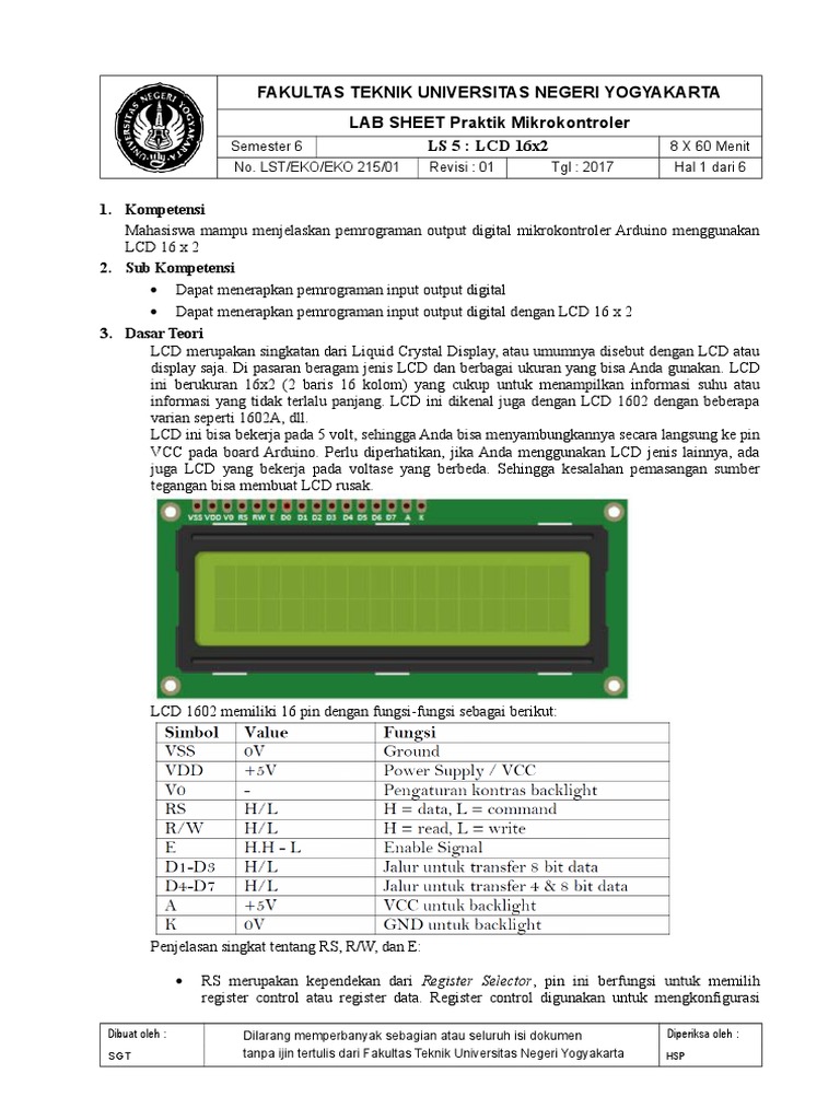 Panduan Praktik LCD 16x2 Arduino | PDF