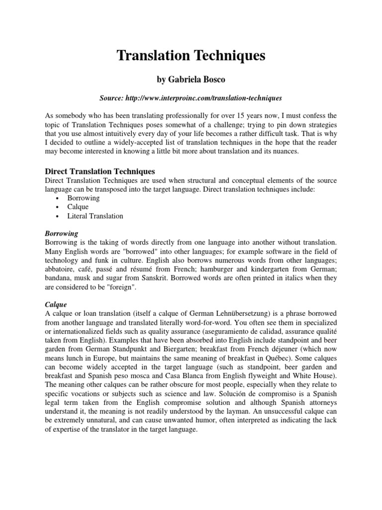 Translation Techniques | PDF | Translations | English Language