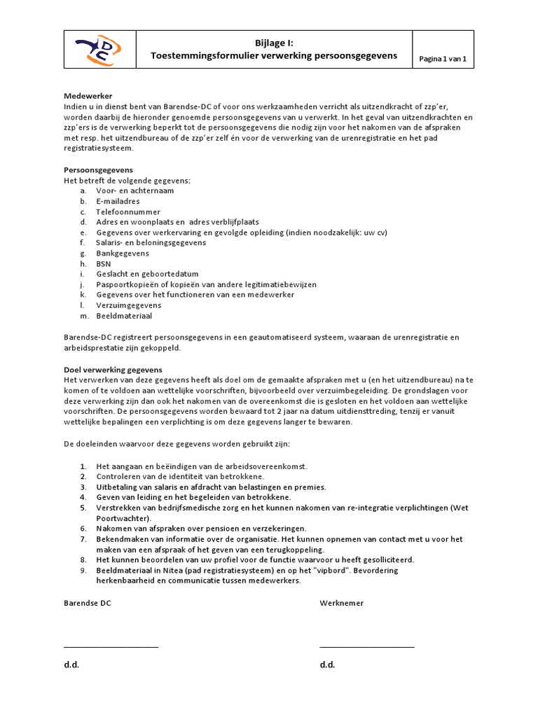Toestemmingsformulier Verwerking Persoonsgegevens Versie 1 - 2018-09-18 ...