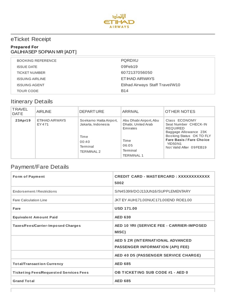 Etihad | PDF | Airlines | Payments