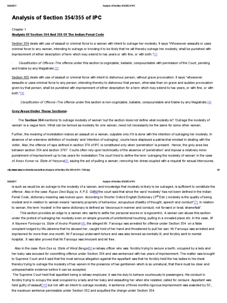 Analysis of Section 354 355 of IPC PDF | PDF