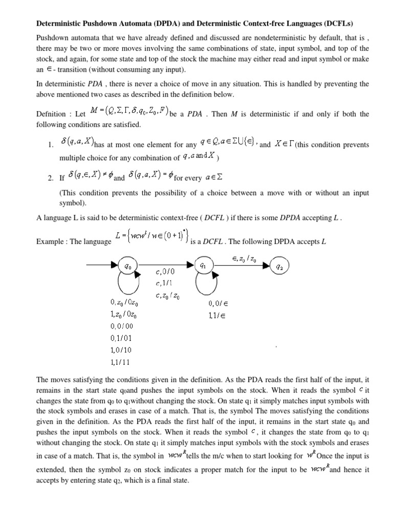 Deterministic Pushdown Automata and their Relationship to Deterministic ...