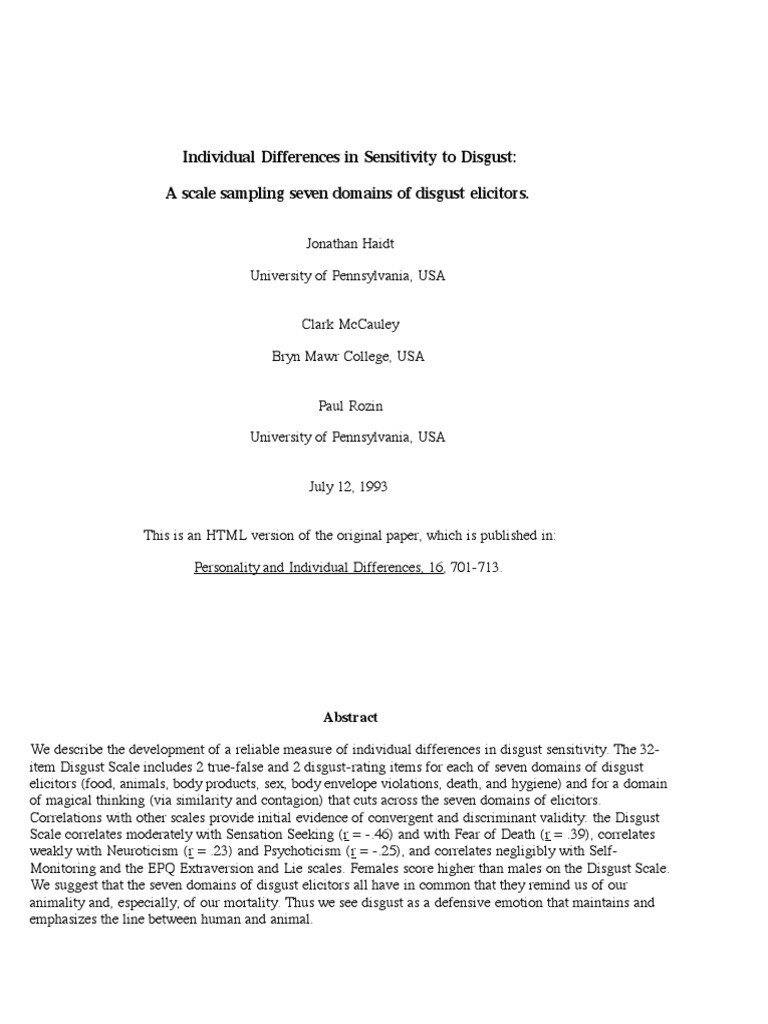 3 Disgust Scale | PDF | Disgust | Cronbach's Alpha