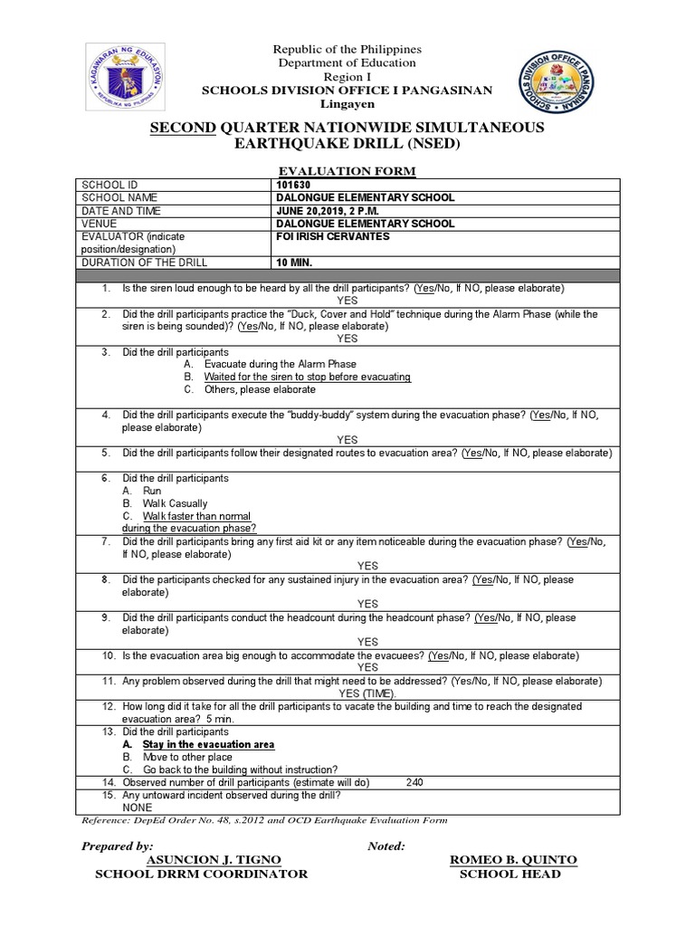2019 NSED School Form Report | Emergency Evacuation | Emergency Management