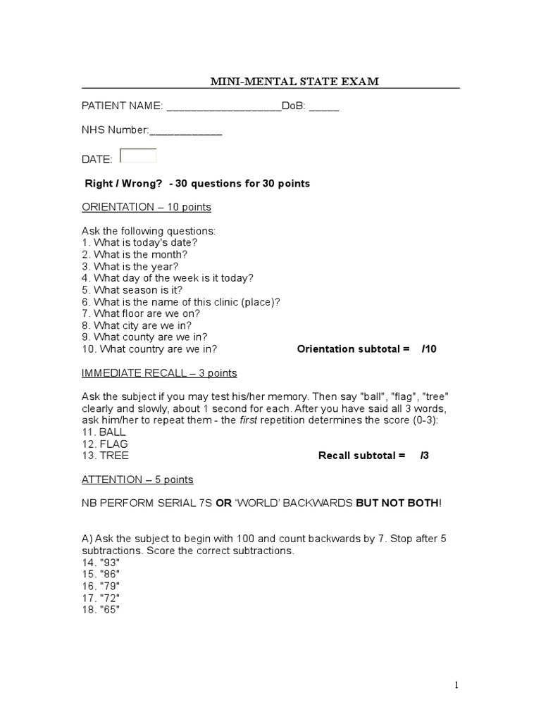 Mini-Mental State Exam Guide | PDF | Cognitive Neuroscience | Psychology
