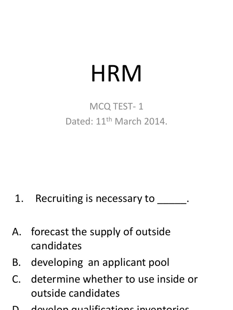 Mcqs (HRM) March 11 | Download Free PDF | Human Resources | Human ...