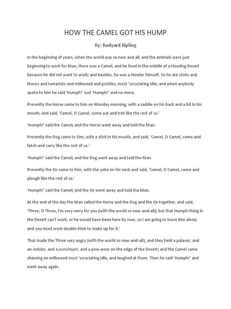 How The Camel Got His Hump: By: Rudyard Kipling | PDF