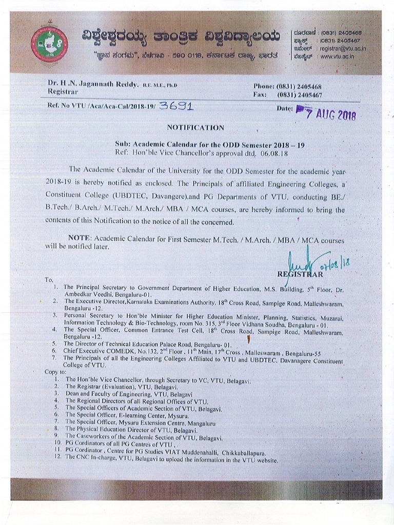 Vtu Academic Calendar 2019 PDF | PDF
