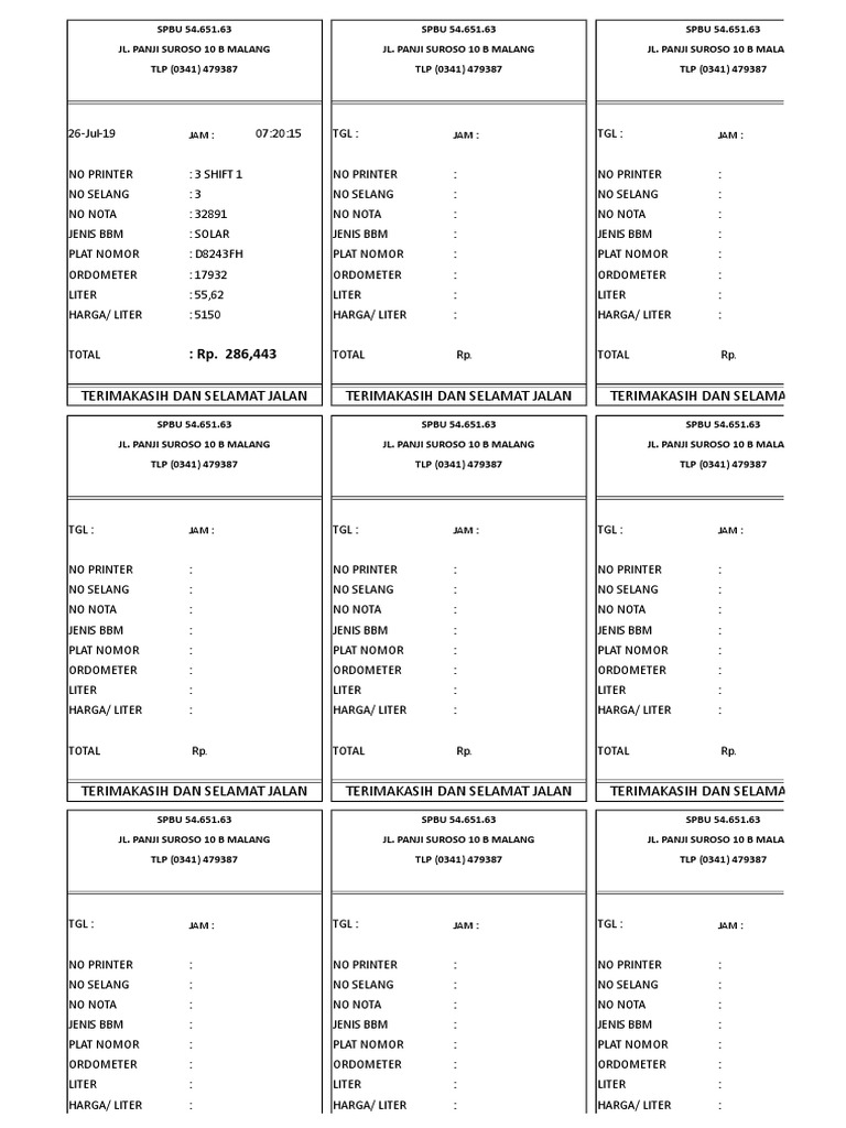 Nota Bensin SPBU 54.651.63 | PDF