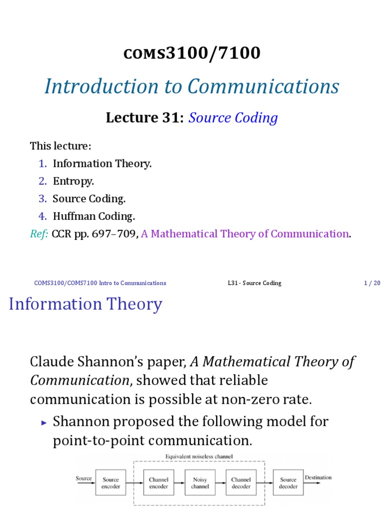 Introduction To Communications: Source Coding | Download Free PDF | Data Compression | Discrete ...
