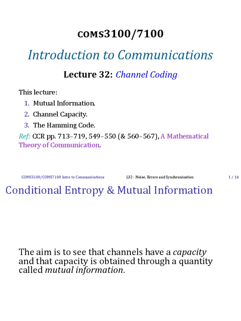 Introduction To Communications: Channel Coding | PDF | Forward Error Correction | Applied ...
