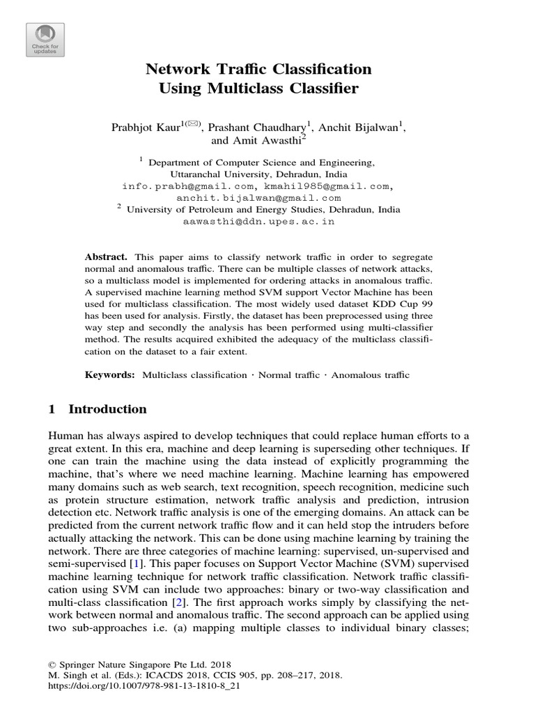 Network Traf Fic Classification Using Multiclass Classi Fier | PDF | Statistical Classification ...