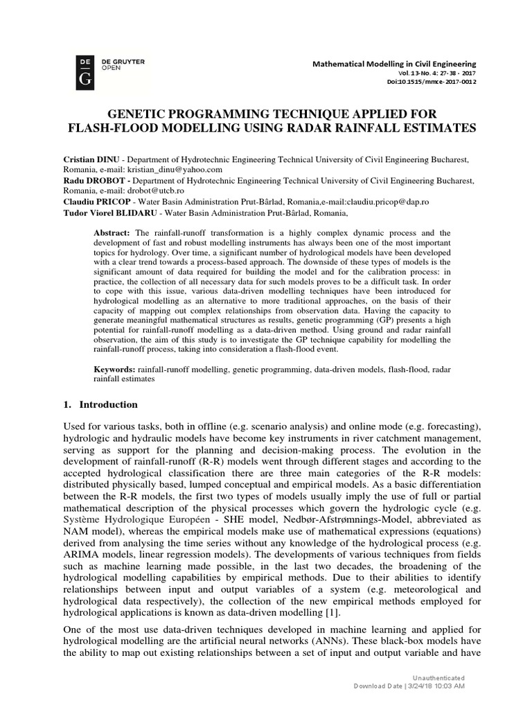 (Mathematical Modelling in Civil Engineering) Genetic Programming Technique Applied For Flash ...