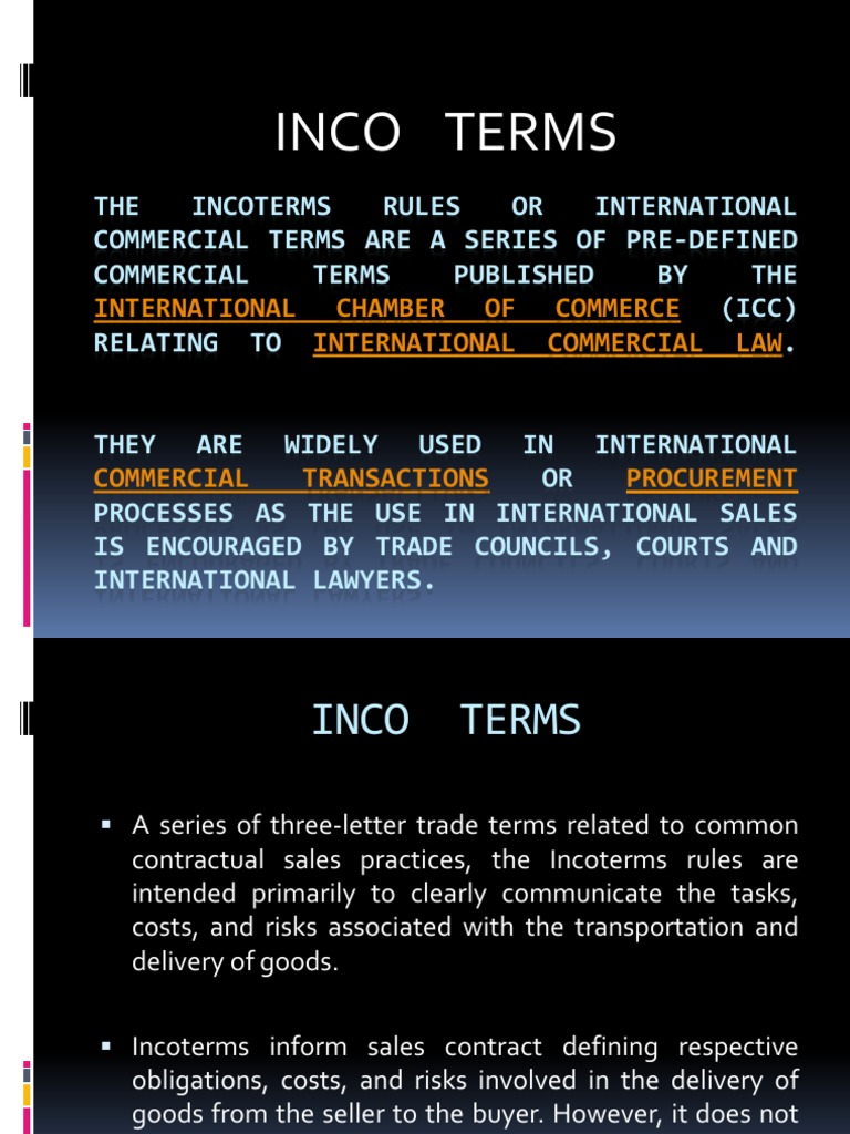 Inco Terms: International Chamber OF Commerce International Commercial ...