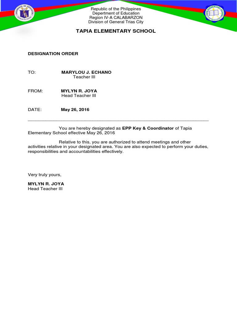 Tapia Elementary School: Designation Order | PDF
