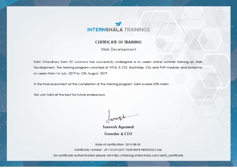 Web Development Training - Certificate of Completion PDF | PDF ...