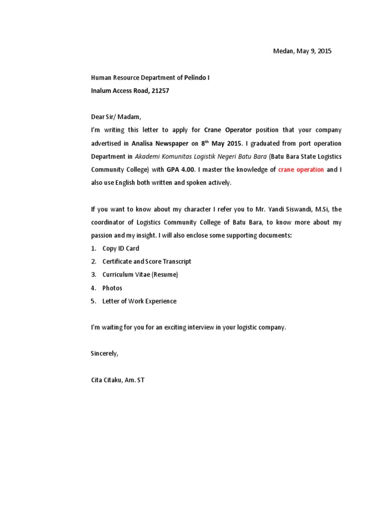 Logistic Application Letter | PDF