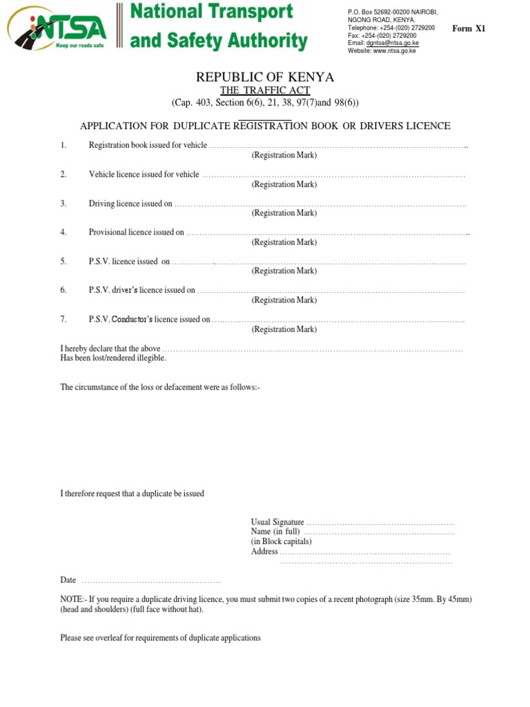 Application For Duplicate Registration Book or Drivers Licence | PDF ...