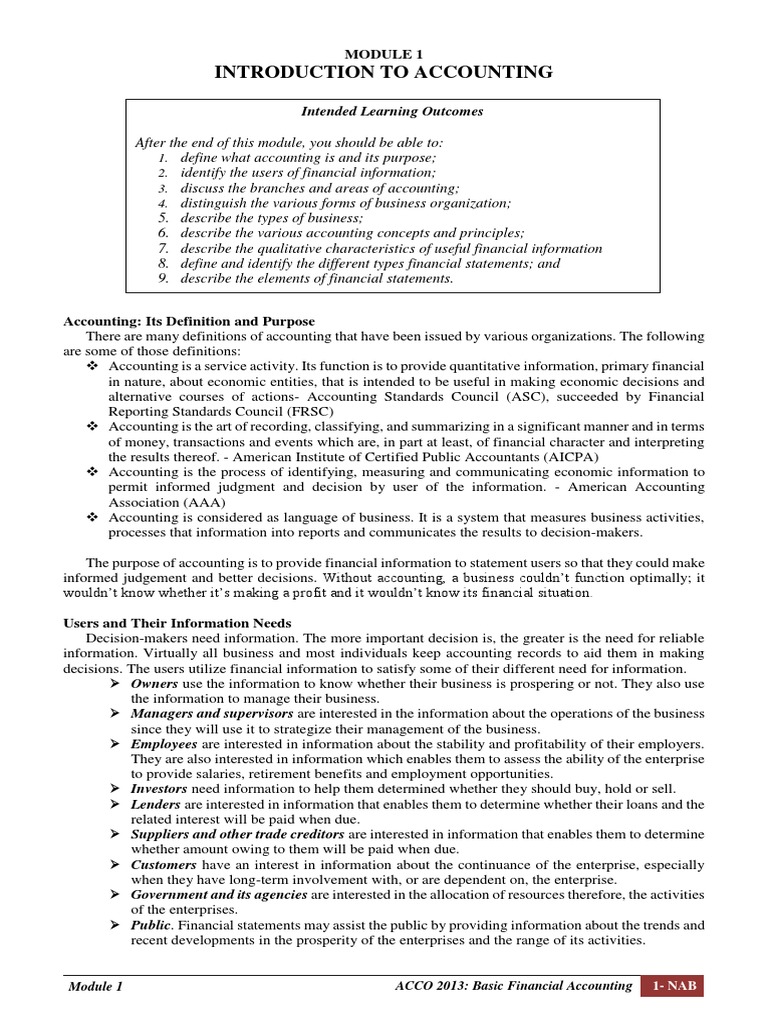 Module 1 Introduction To Accounting 1 | PDF | Financial Statement ...