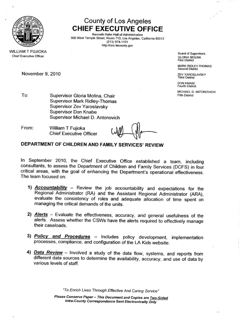 LA COUNTY DCFS REVIEW BY CEO 9nov2010 | PDF | Child Protective Services ...