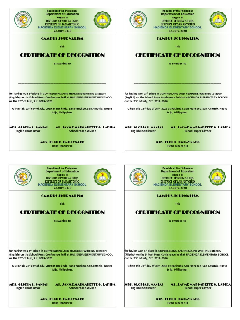 Sample School Presscon Certificate | PDF | News Media | Philippines