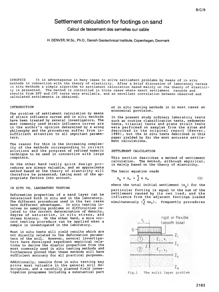 Denver, H., 1985 - Settlement Calculation For Footings On Sand | PDF ...