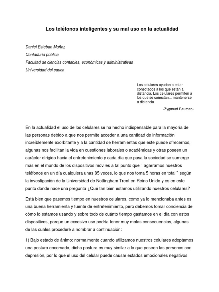 Los Teléfonos Inteligentes y Su Mal Uso en La Actualidad | PDF ...