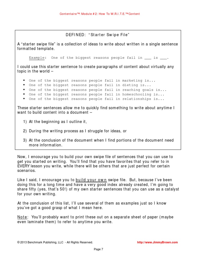 DEFINED: "Starter Swipe File": Contentaire™: Module #2: How To W.R.I.T ...