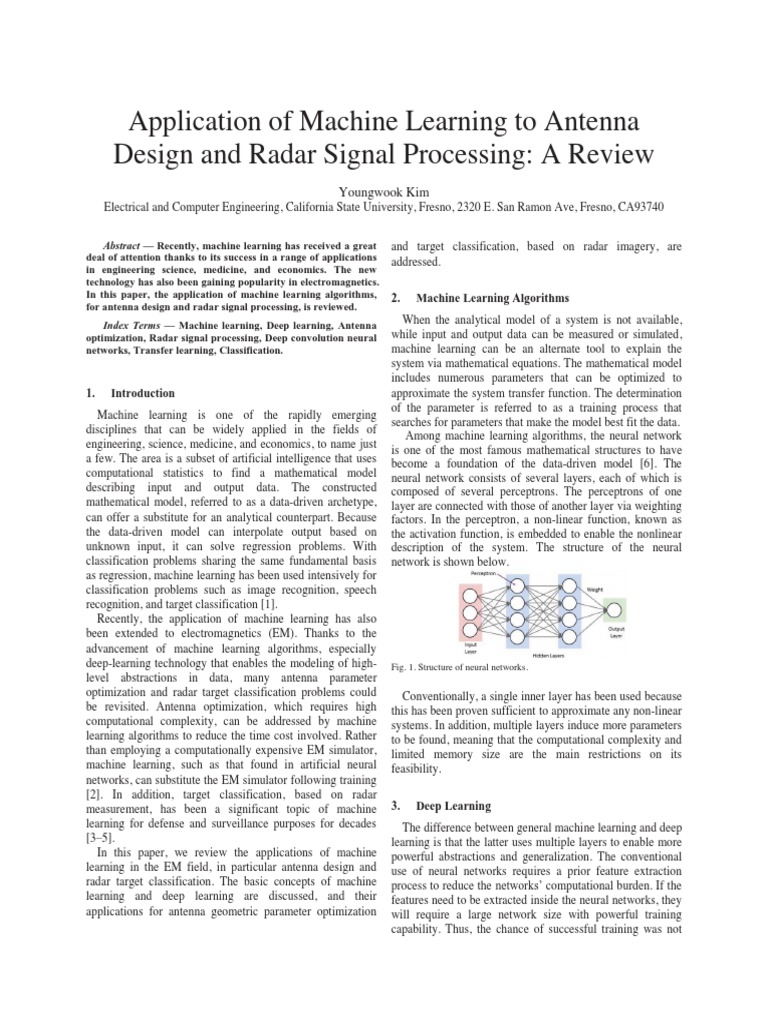 Machine Learning Applications for Antenna Design Optimization and Radar Signal Classification ...