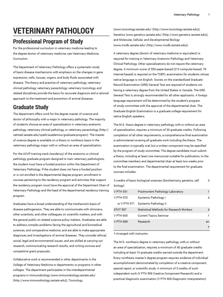 Veterinary Pathology Graduate Program | PDF | Pathology | Veterinary ...