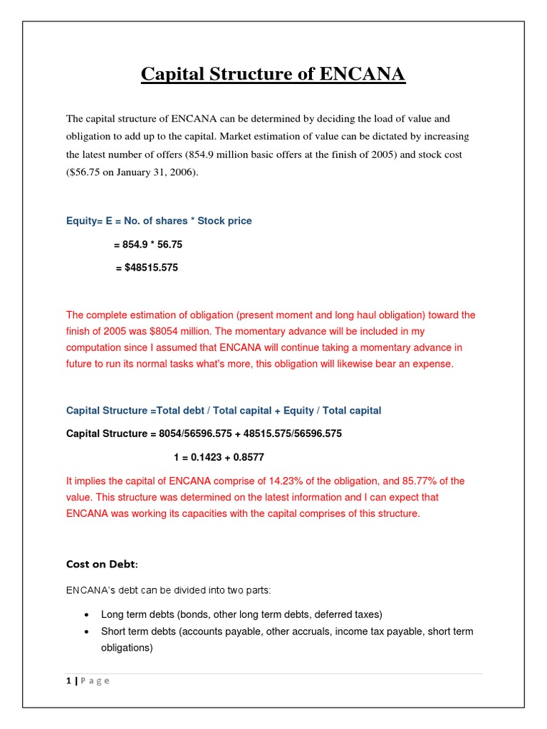 Capital Structure of ENCANA | PDF | Capital Structure | Stocks