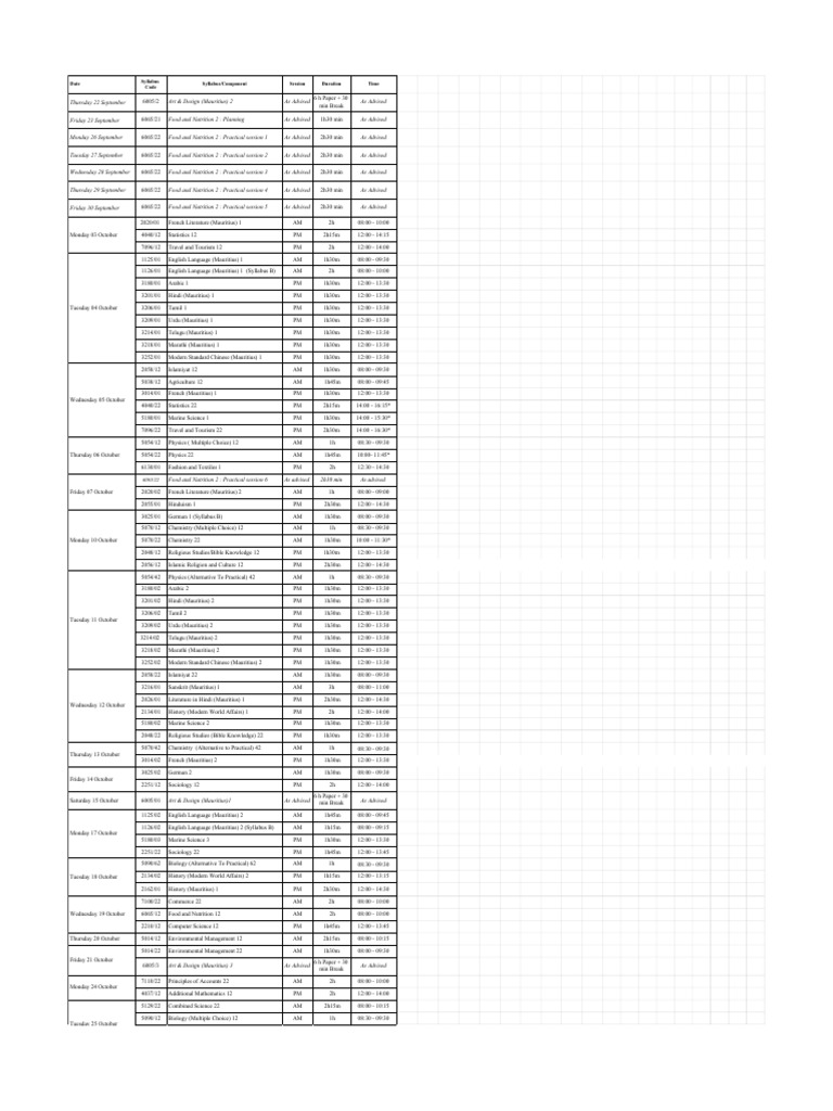 Date Syllabus Code Syllabus/Component Session Duration Time | PDF