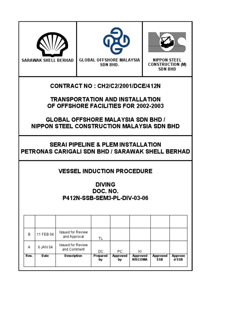 Vessel Induction Procedure for Diving Systems | PDF | Underwater Diving ...